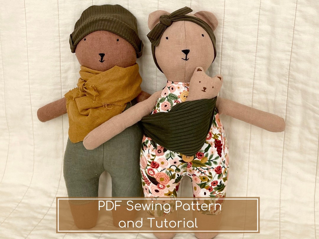 Teddy Bear Sewing Pattern - Animal Doll Pattern With Instant Baby ...