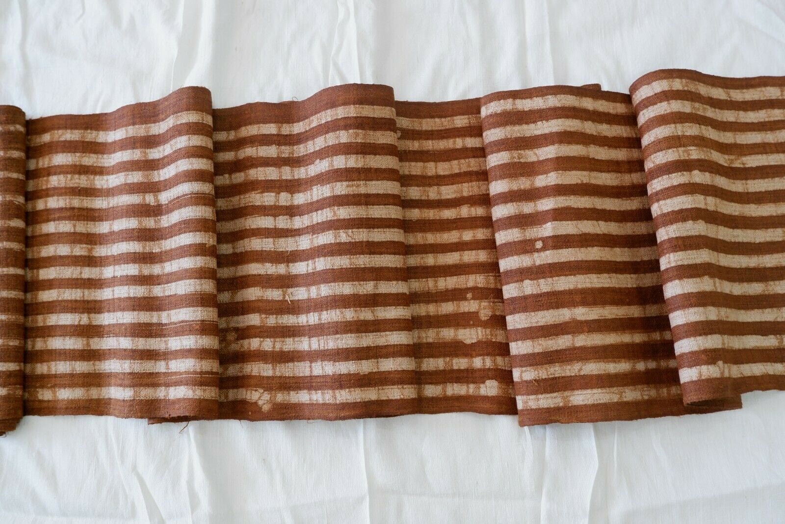 HMONG BROWN STRIPE Hand Woven Vintage Hemp Fabric Soft Cool Hill Tribe ...