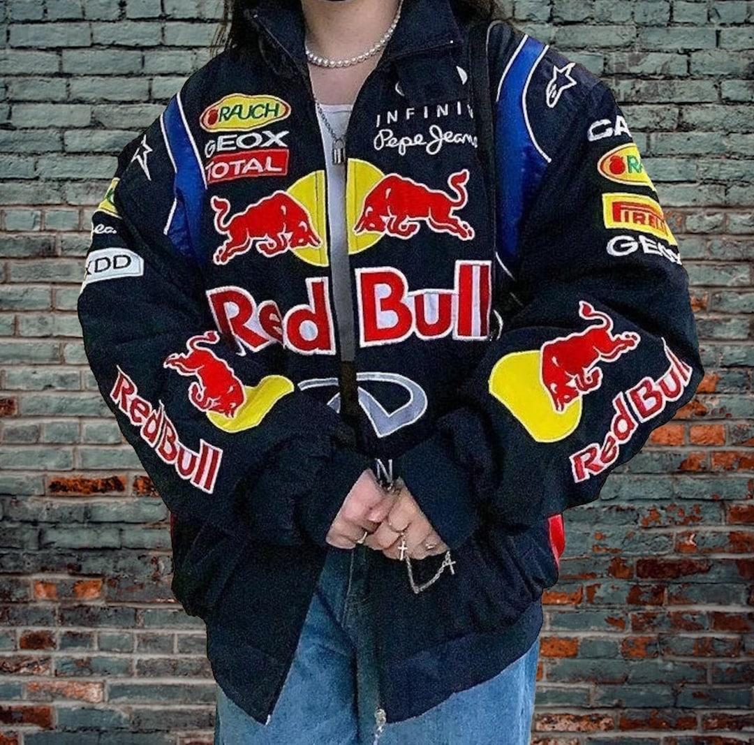 F1 Retro Racing Jacke, Red Bull Racing Jacke, Handgefertigte Bomberjacke, Nascar Streetwear ...