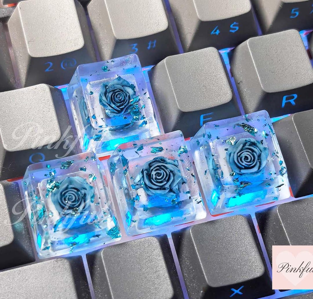 Cute Rose Flower Resin Keycaps,blue Foil Keycap,anime Keycaps,custom ...