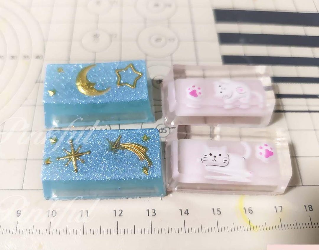 Cute Blue Gold Star Space Keycap,custom Keycap,pinks Cats Resin Keycaps ...