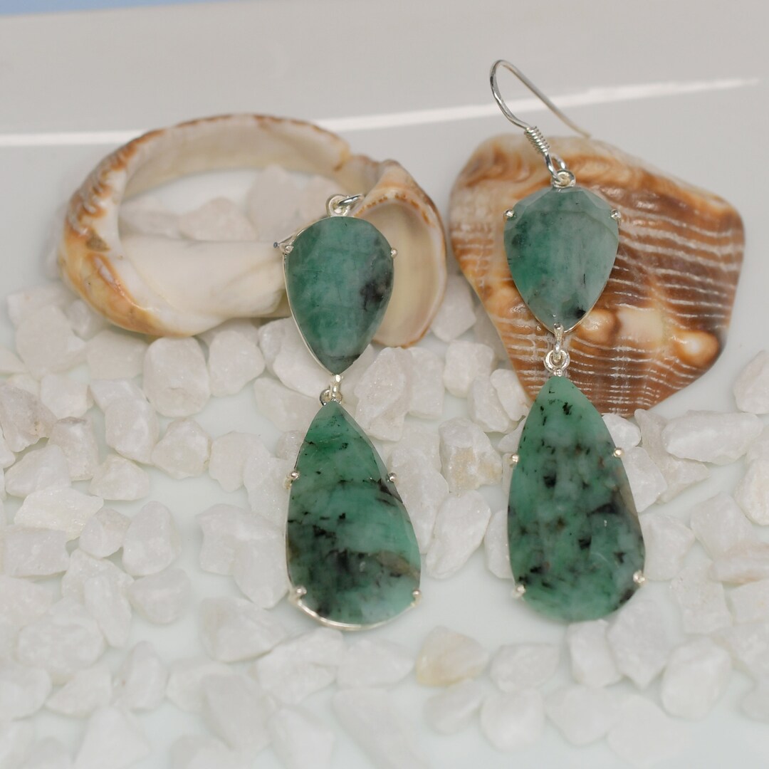 Emerald Earrings, Emerald Silver Earrings, Emerald Rose Cut, Sakota ...