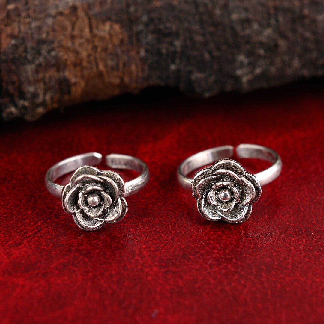 Antique Silver Adjustable Tiny Rose Toe Ring, Flower Toe Ring, Rose Toe ...