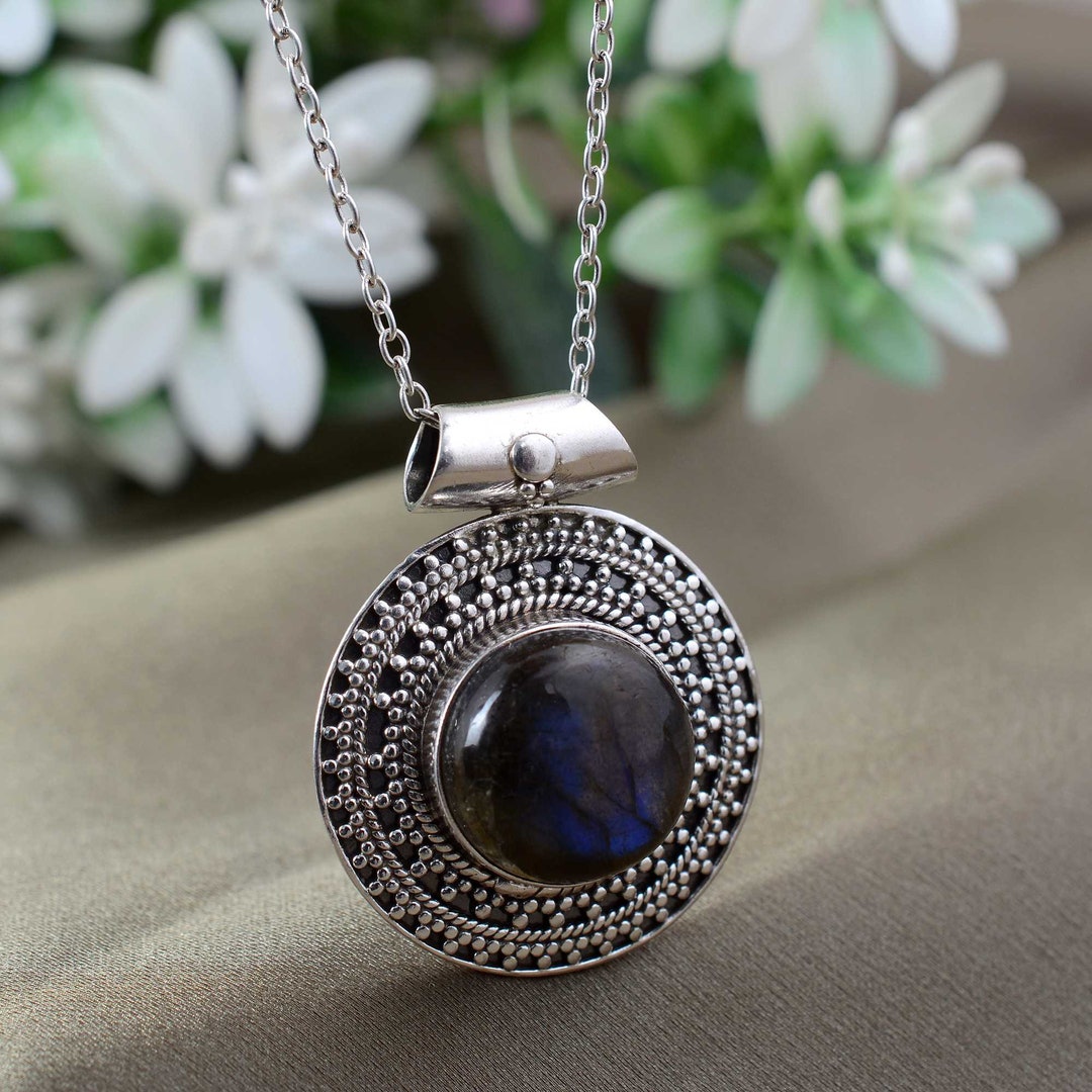 Labradorite Necklace, Sterling Silver Labradorite Pendant, Labradorite ...