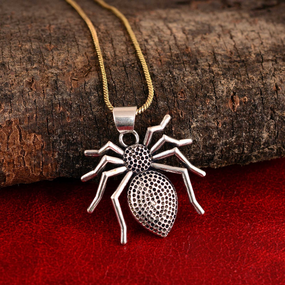 Unisex Large Spider Pendant Necklace, Gold Plated Spider Necklace ...