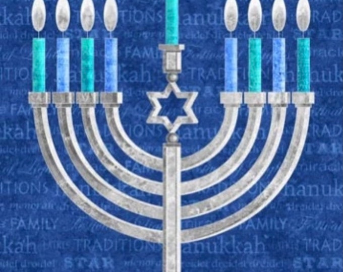 Jewish Fabric, Northcott Menorah Hannukah Jewish Holiday Fabric Panel ...