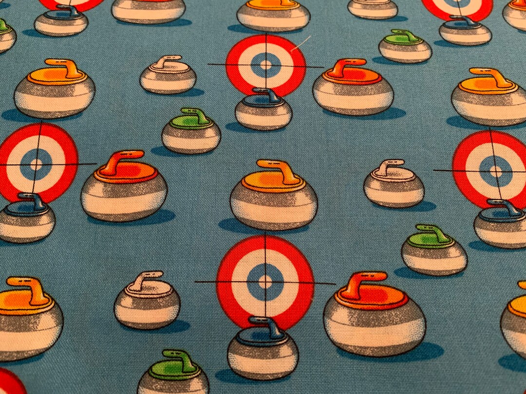 Curling Cotton Fabric, Blue Curlers Fabric, Curling Rocks Quilting ...