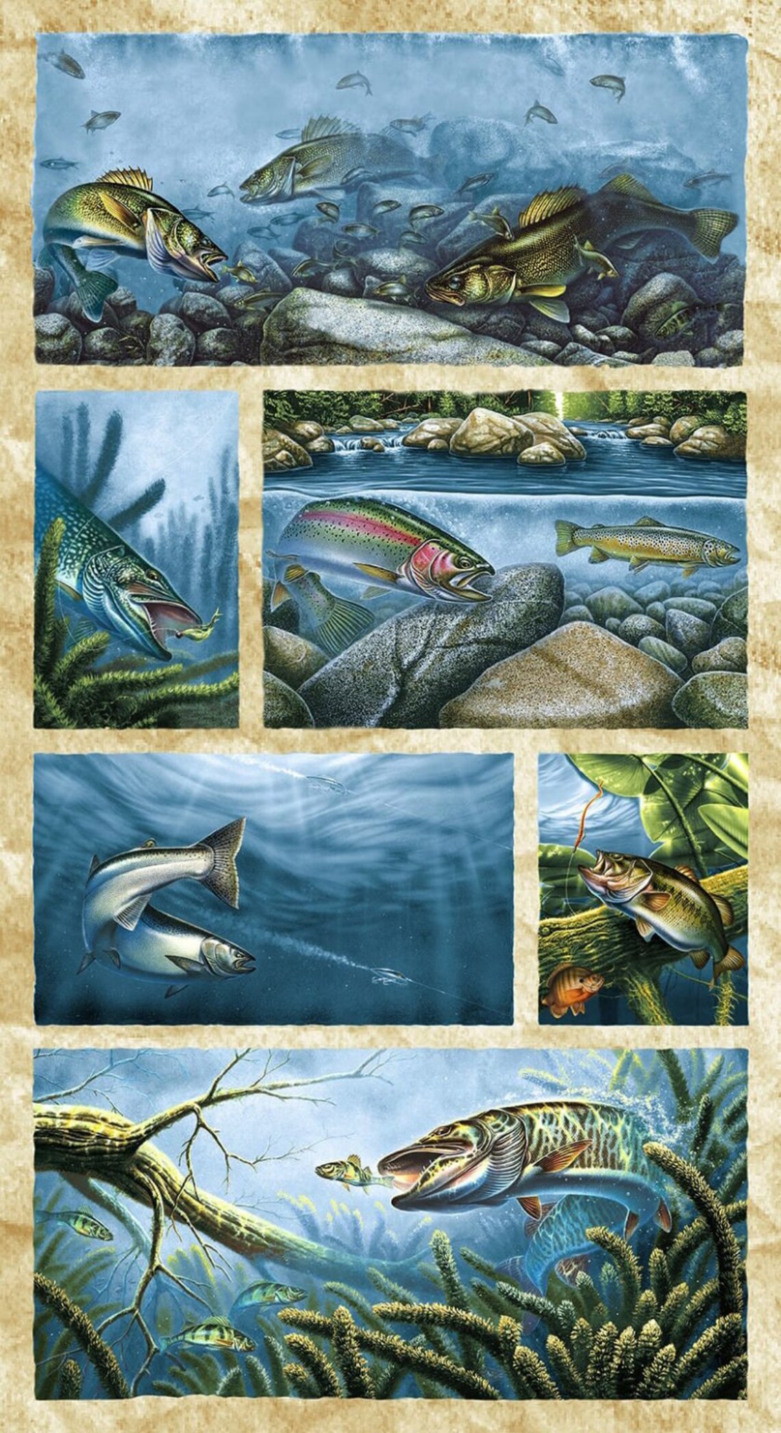 Keeping It Reel Fishing Fish Fabric Panel North America Fabric Blank ...