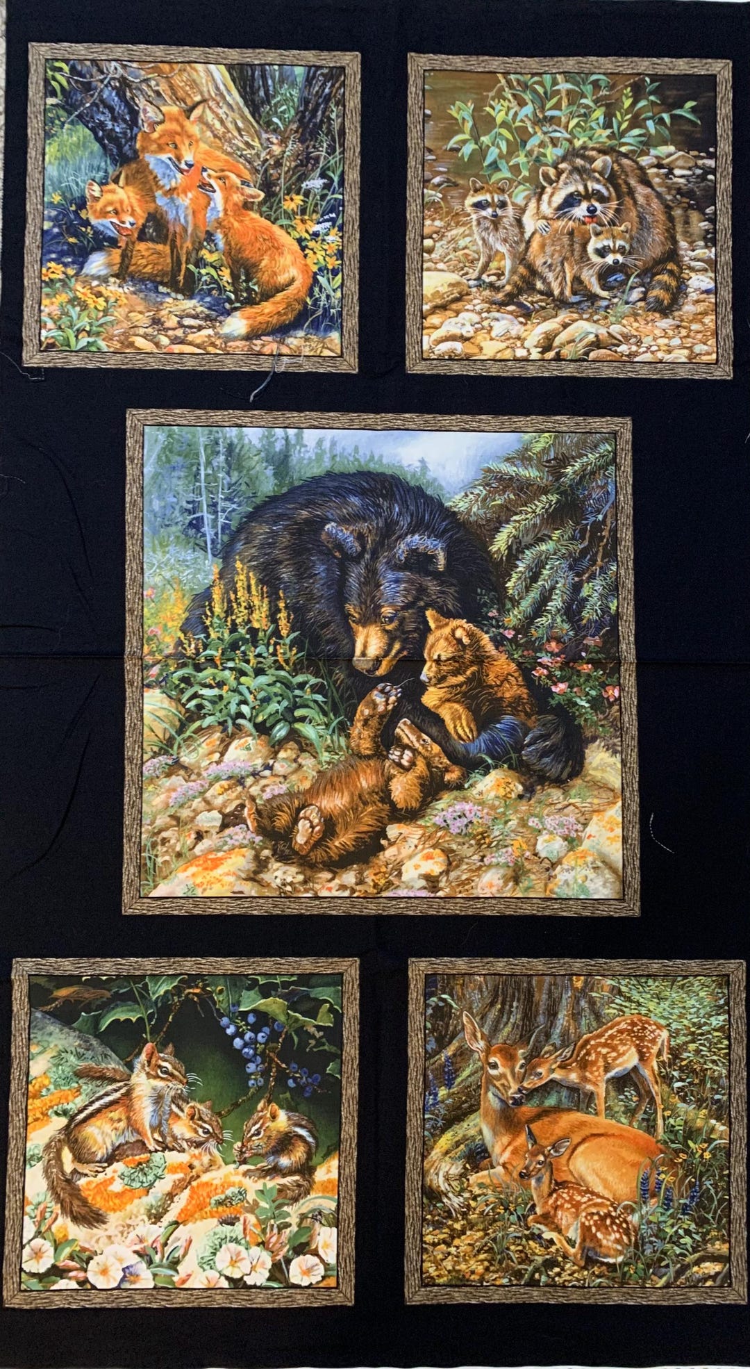 Mother and Baby Forest Animals Panel Elizabeth Studios Squirrel, Fox ...