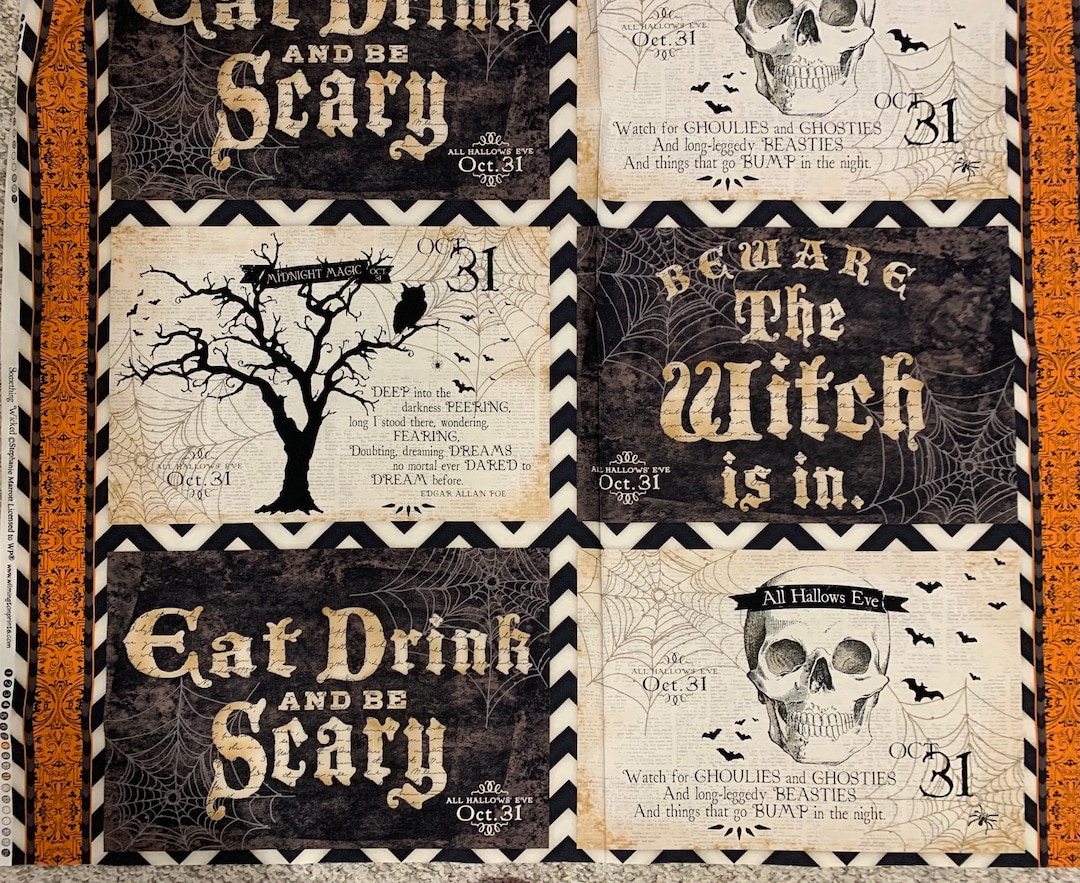 Halloween Something Wicked Fabric Panel Skull Scarry Edgar Allan Poe ...