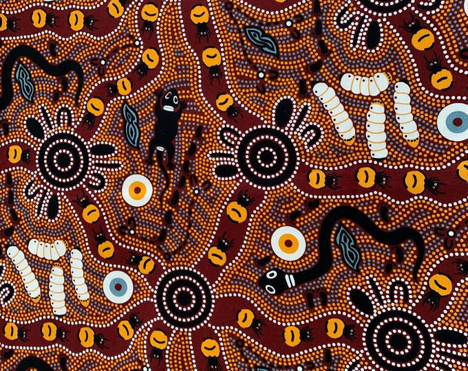 Bush Tucker Buluru Australia Cotton Aboriginal Style Fabric Indigenous ...