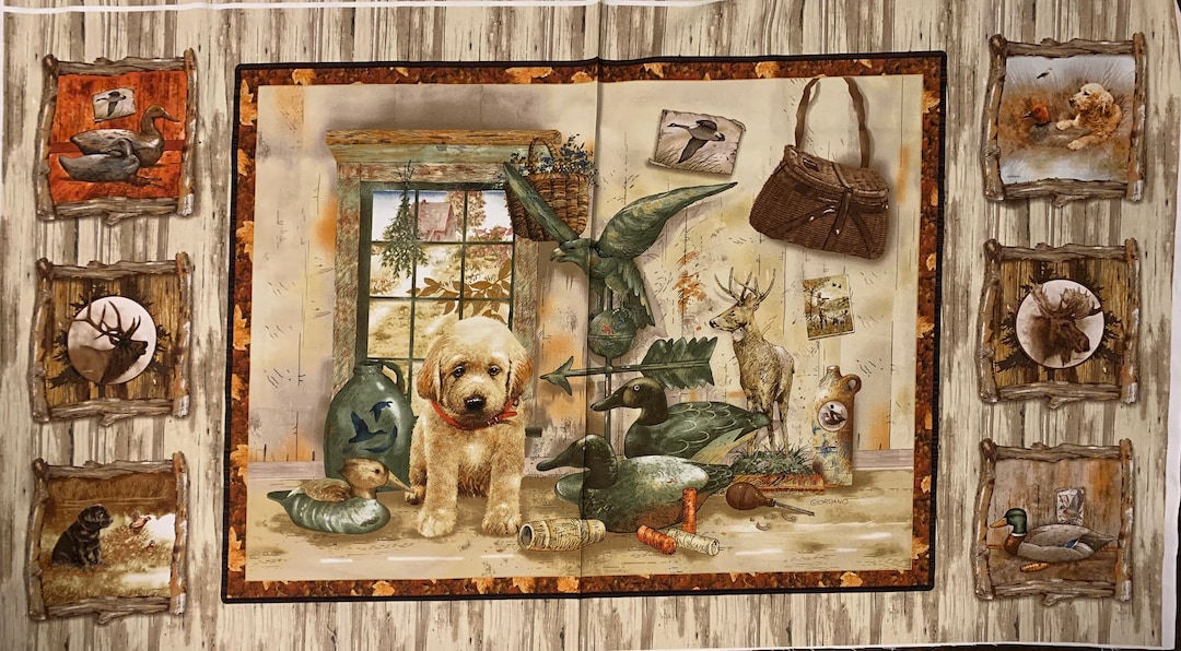 Giordano Studios Panel, Dog Quilt Panel, Hunting Dog Cotton Fabric ...