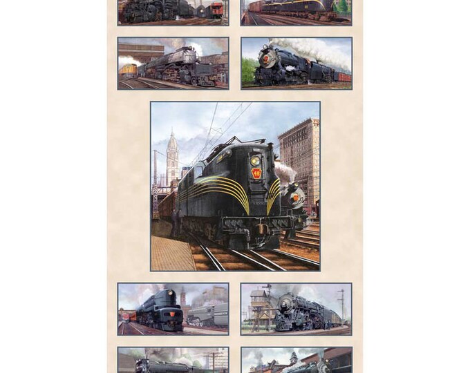 Train Cotton Panel, All Aboard Elizabeth Studios Train Trains Diesel ...