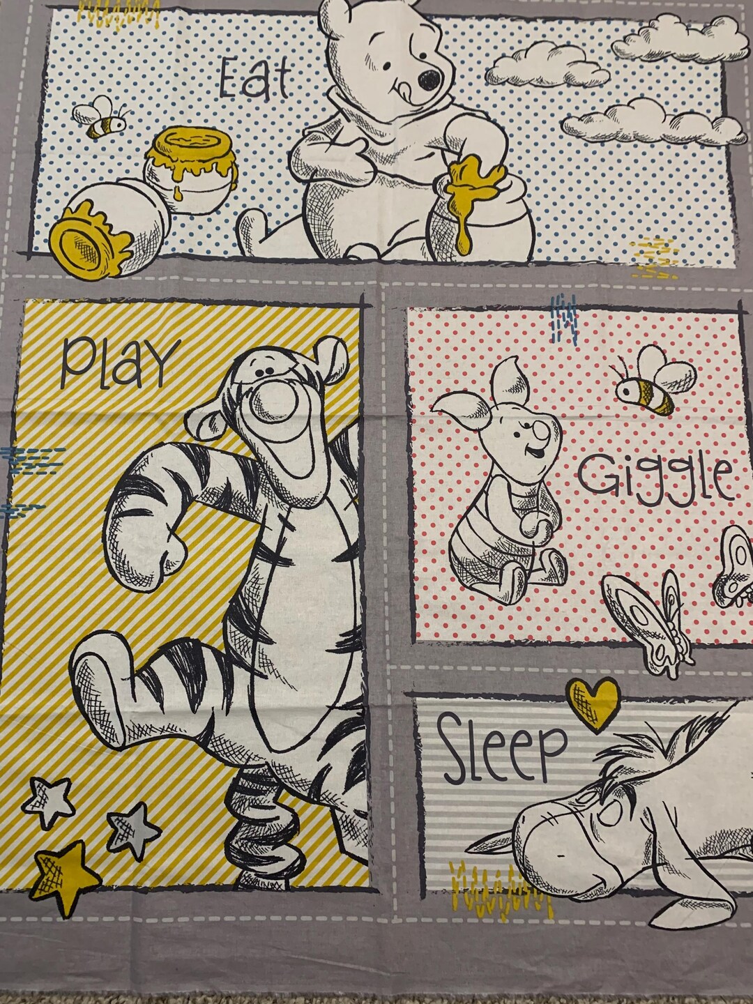 Winnie the Pooh Fabric Panel Pooh and Tigger Eeyore Piglet Friends ...
