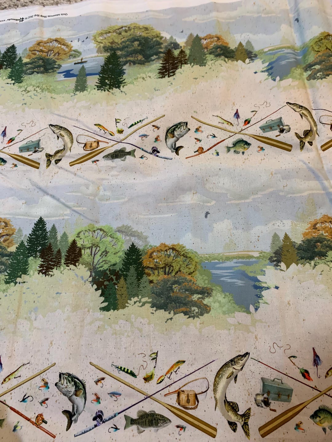 Fishing Fish Fabric Fish Print Clothworkw Fisherman Ocean Border Print ...