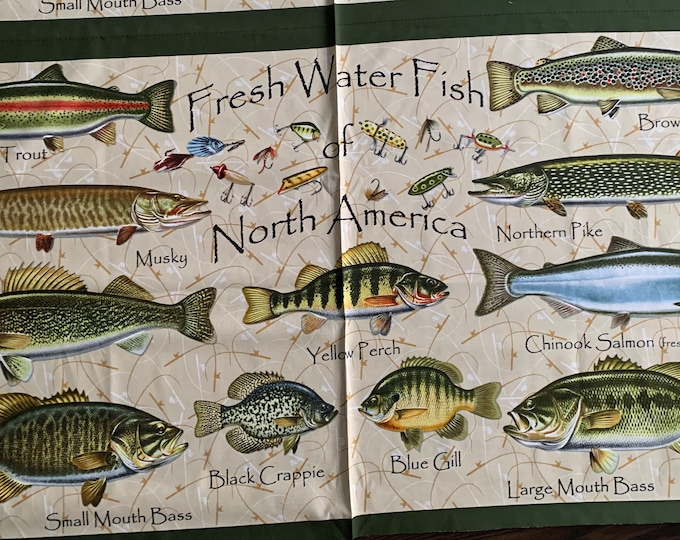 Fishing Fish Fabric Panel Freshwater Fish North America Fabric Blank ...
