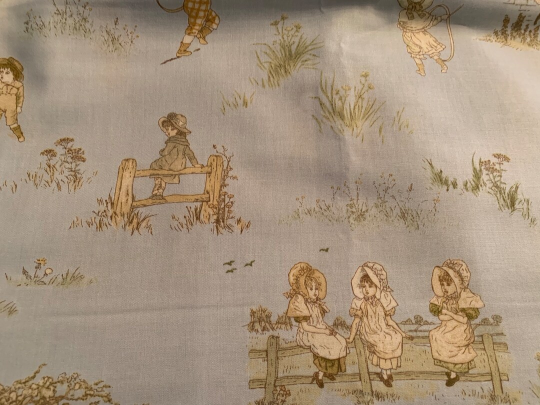 Kate Greenaway, Lucien Fabrics Vintage Children Pastel Green Fabric ...