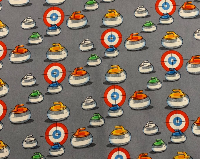 Curling Cotton Fabric, Curlers Fabric, Curling Rocks Cute Quilting ...