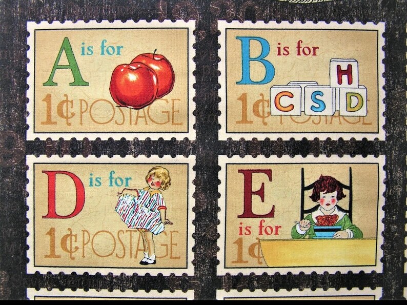 Abc Primer Fabric, Retro Kids Vintage Children Graphics 45 Fabric ...
