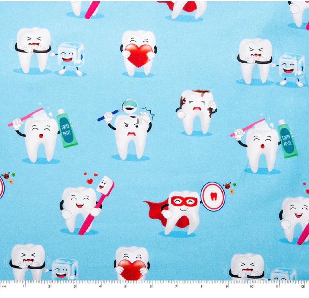 Dentist Fabric, Tooth Cotton Fabric, Cutest Dentist Hygienist Fabric ...
