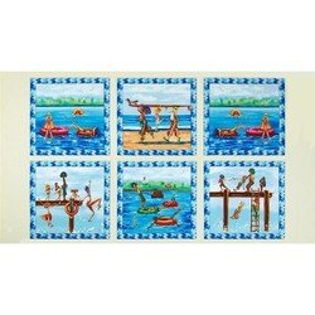 Summer Time Whimsical Swim Panel Swimming Lady Boardwalk Cotton Fabric ...