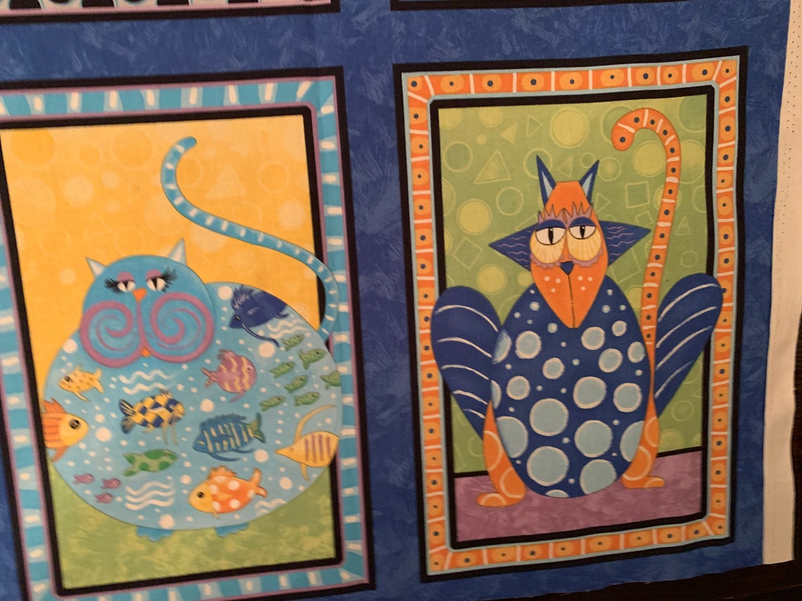 Cat Fabric Panel Cats Meow Bella Lu Cat Panel Cat Cotton - Etsy