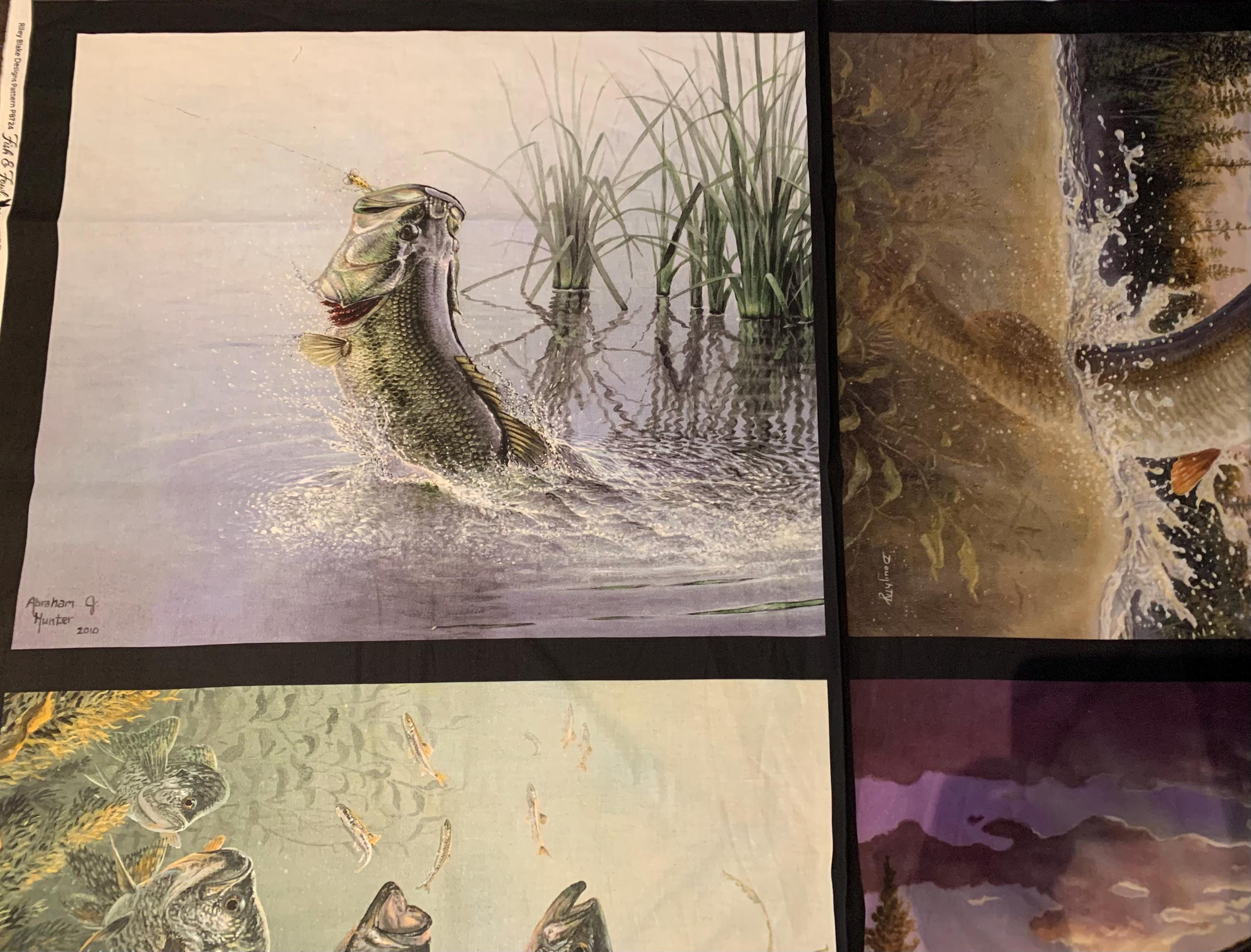 Fishing Panel Catch Fish and Fowl Riley Blake Panel Abraham Hunter ...