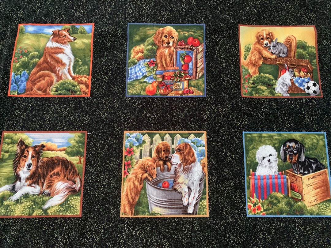 Dog Fabric Panel, Furry Friends 4 Inch Square Dogs Dog Panel, Fabri ...