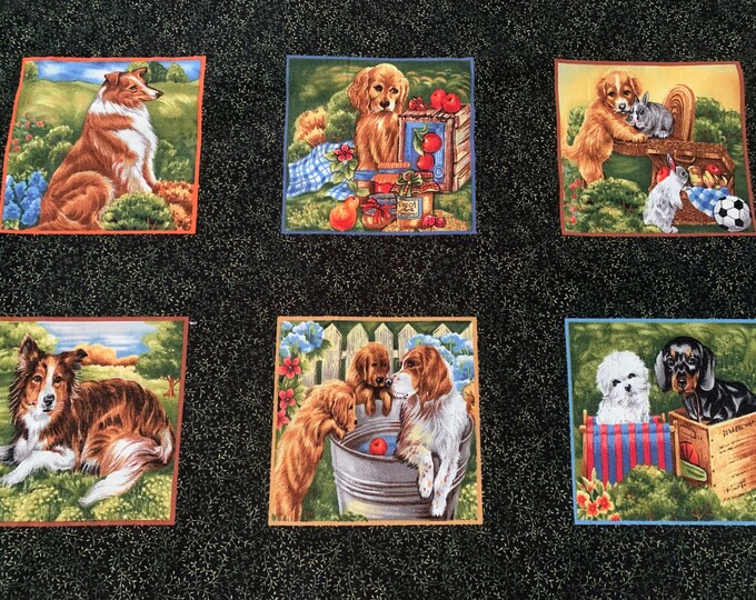 Dog Fabric Panel, Furry Friends 4 Inch Square Dogs Dog Panel, Fabri ...