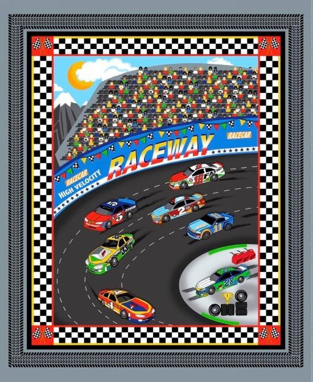 Race Car Fabrics, Fast Track by First Blush Studios Panel Fabric, Henry ...