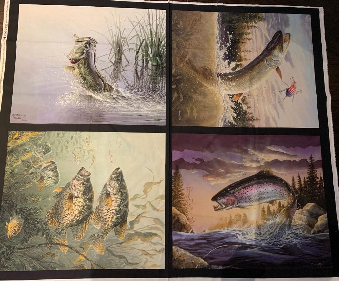 Fishing Panel Catch Fish and Fowl Riley Blake Panel Abraham Hunter ...