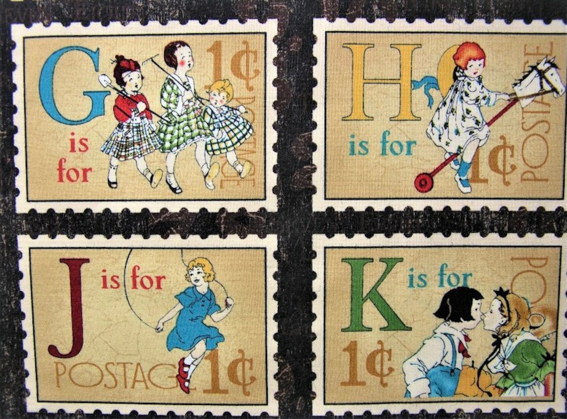Abc Primer Fabric, Retro Kids Vintage Children Graphics 45 Fabric ...