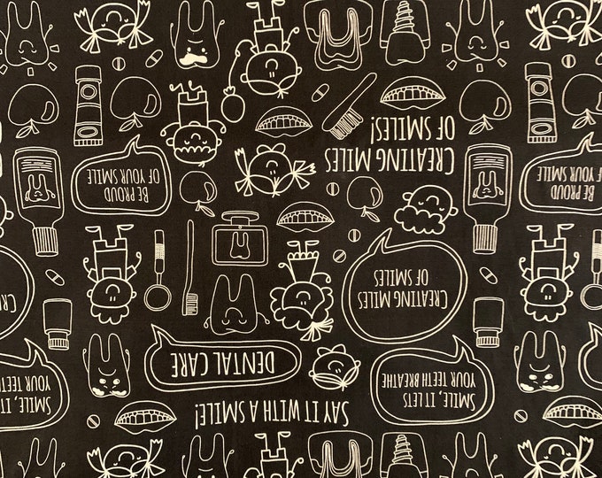 Tooth Fabric Happy Teeth Friends Dark Pink by Clayvision Dentistry ...