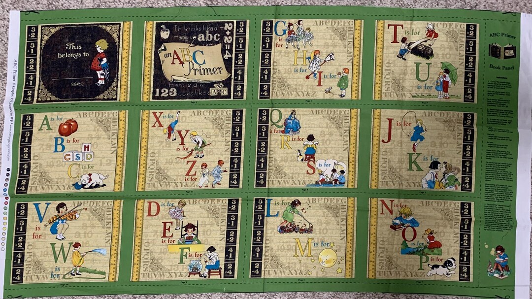 Abc Primer Fabric, Retro Kids Vintage Children Graphics 45 Fabric ...