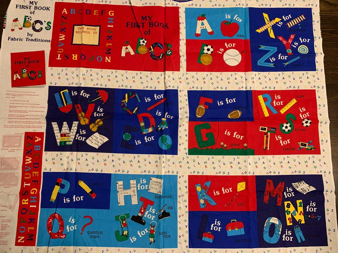 Alphabet Cloth Book Panels Sew N Go, Vintage Fabric Traditions 1997 Abc ...
