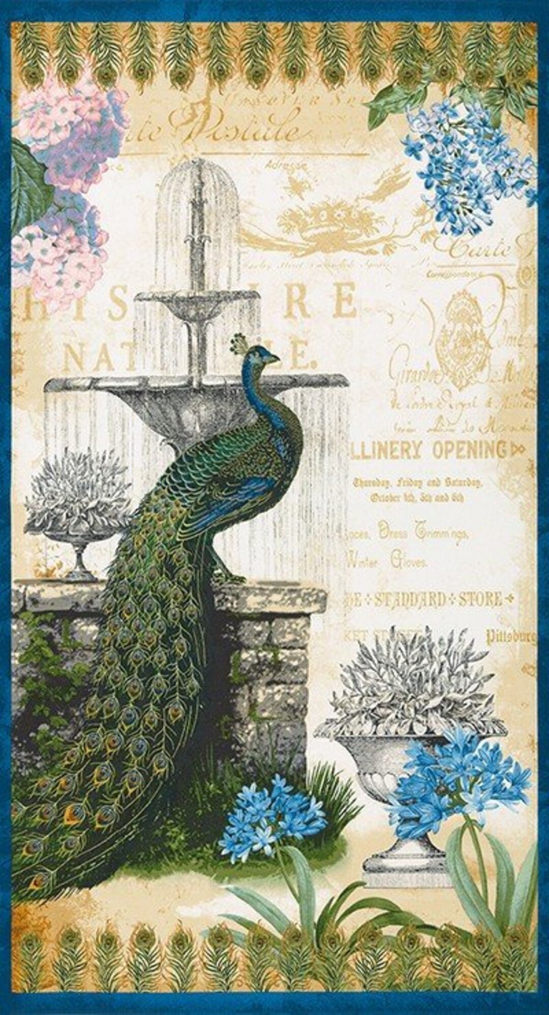 Peacock Panel Fabric, Palais Jardin Robert Kaufman French Paris Peacock ...