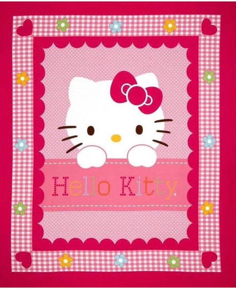 Hello kitty panel hello kitty fabric hello kitty 1 yard | Etsy