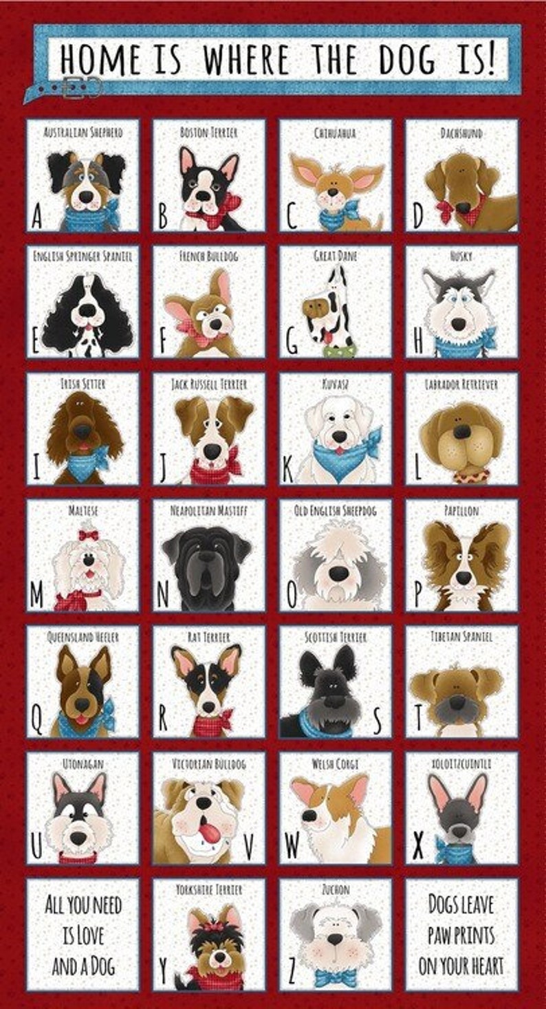 Dog Fabric Panel Cutest ABC Dog Panel Home is Where the Dog - Etsy