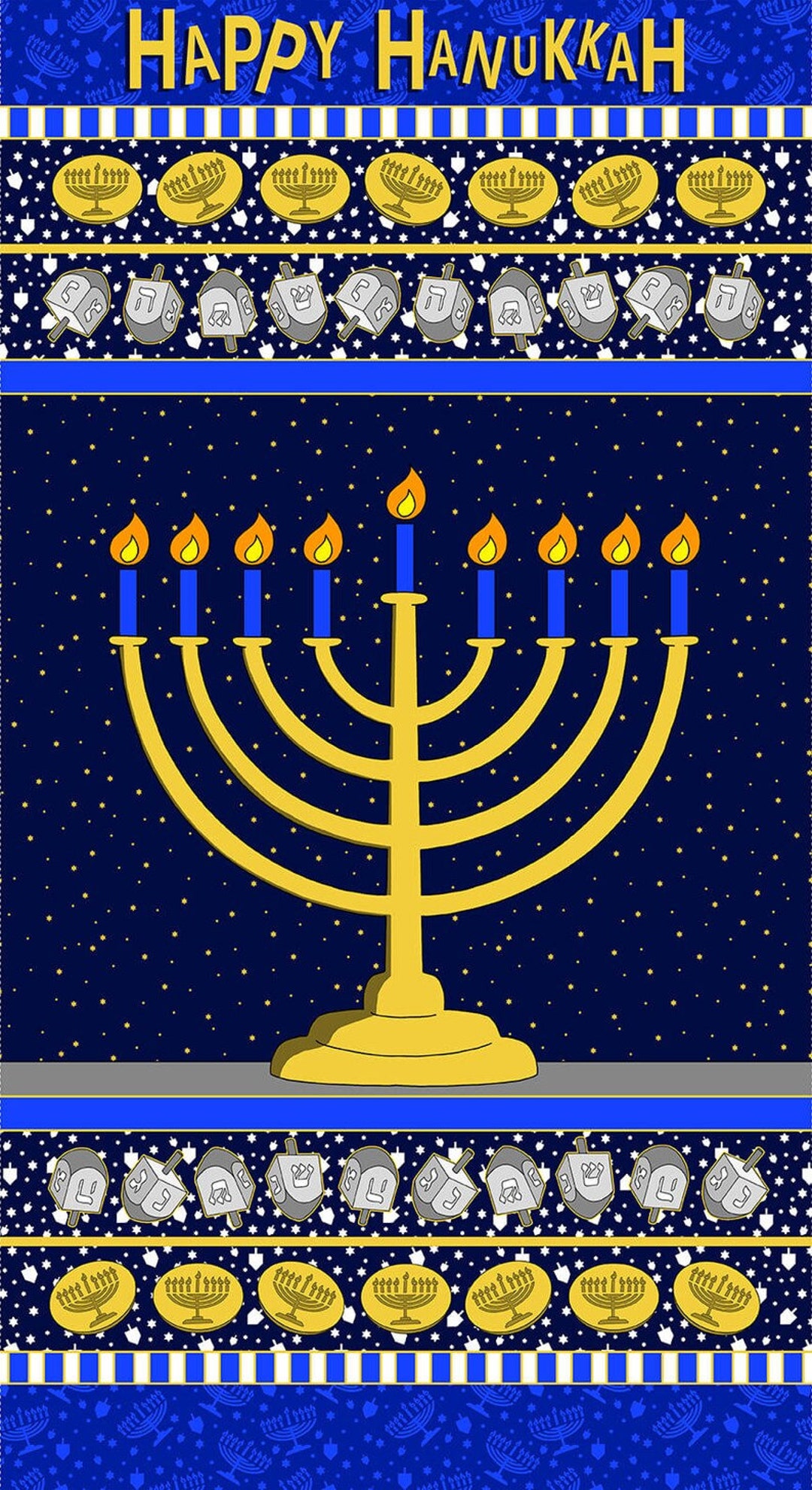Jewish Fabric, Menorah Hannukah Jewish Holiday Fabric Panel ,festival ...