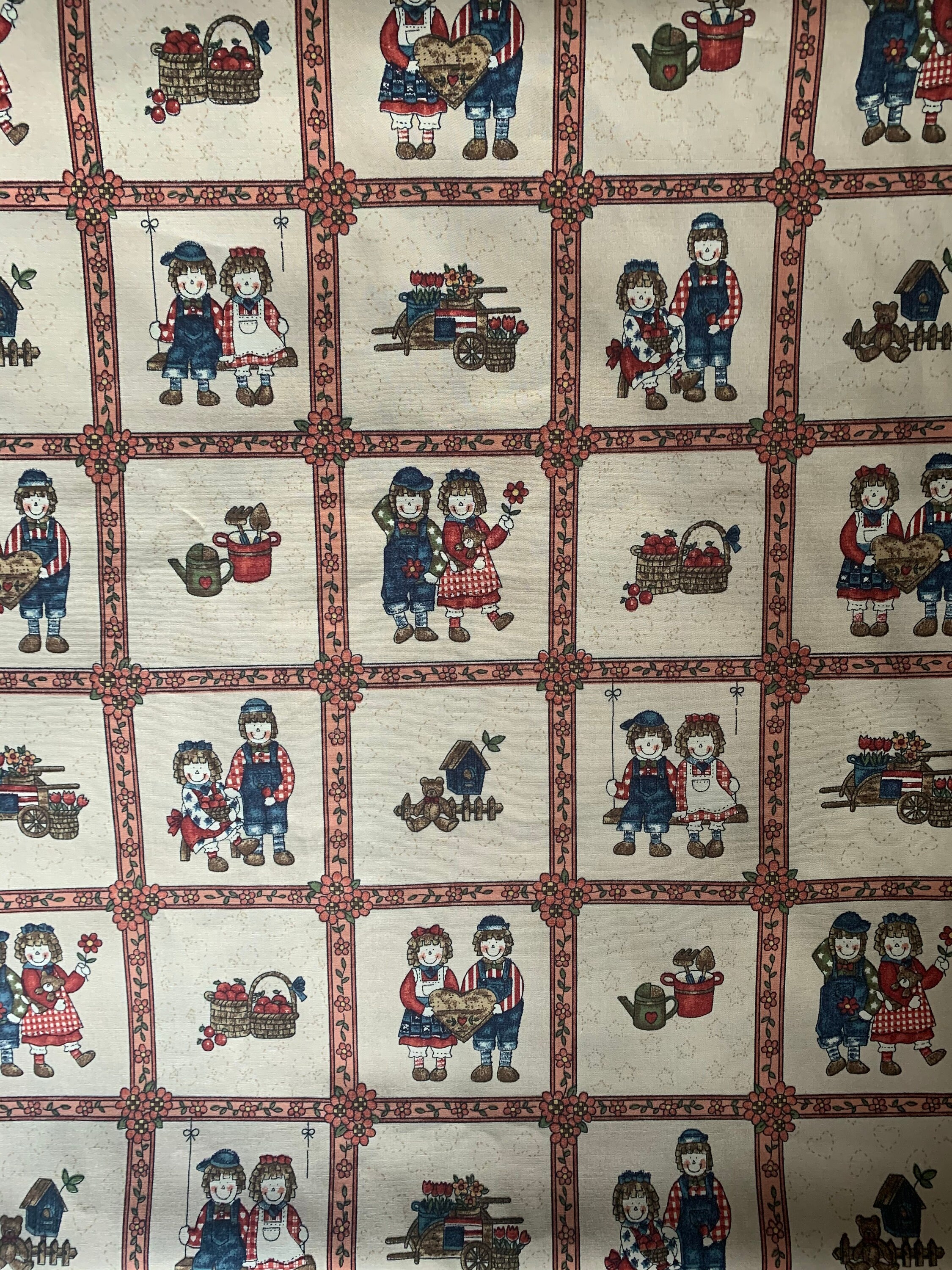 Raggedy Ann Fabric Vintage Fabric Raggedy Ann and Andy Like - Etsy