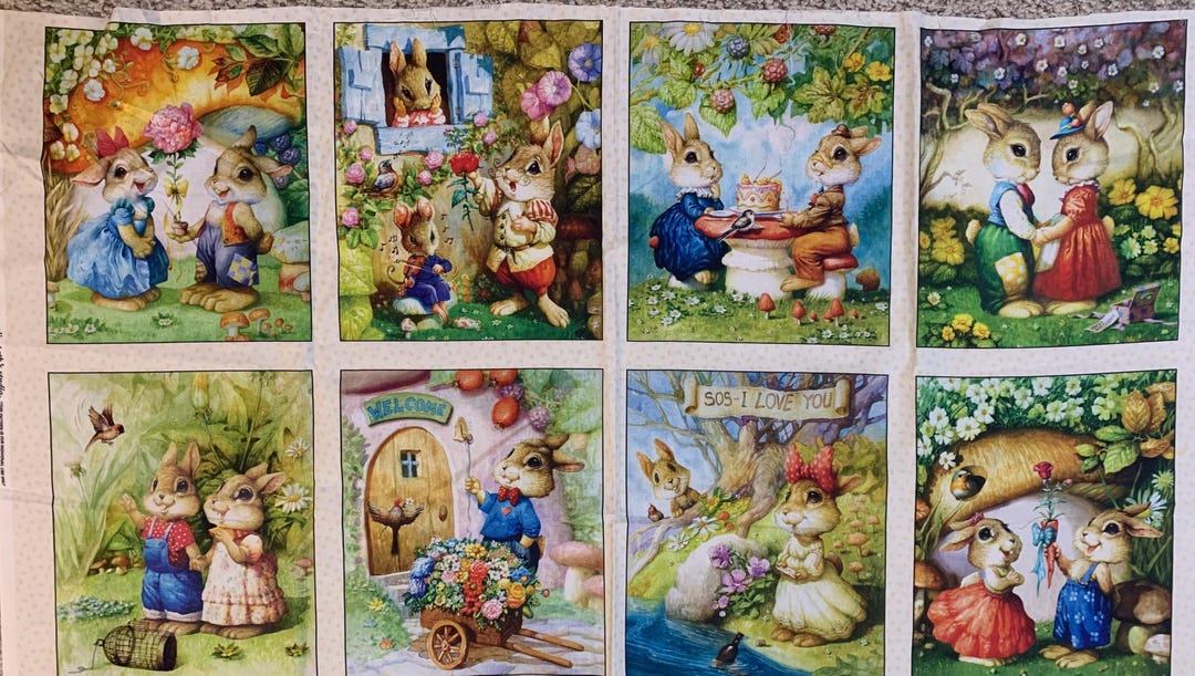 Bunny Rabbits Fabric Panel - Petar Meseldzija Baby Animals 6 Pictures ...