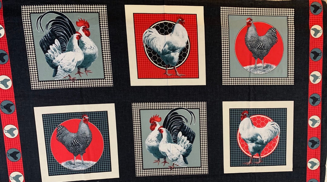 Rooster Fabric, Rooster Cotton Panel , Saturday Evening Post, Rooster ...