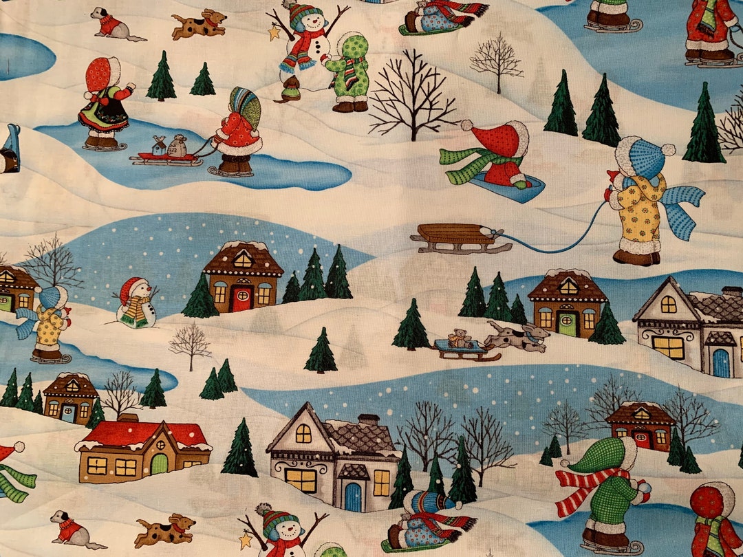 Snow Babies Fabric by South Seas Imports HTF Kids Playing Winter Snow ...