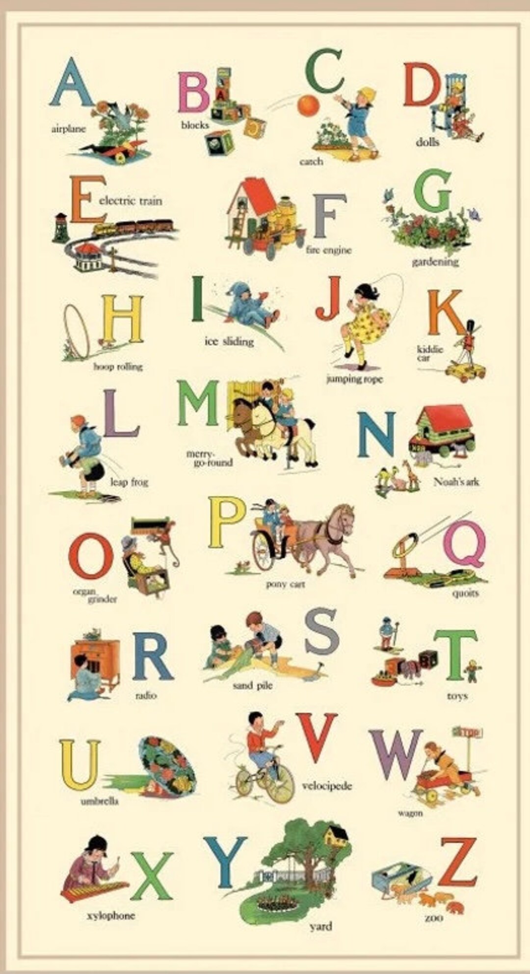 Alphabet Panel, Vintage Children ABC Panel Michael Miller ABC Dick Jane ...