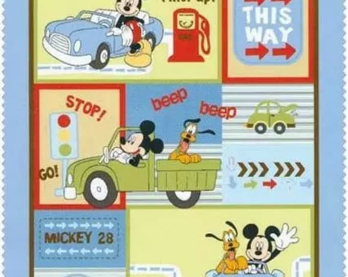 Mickey Mouse Fabric, Goofy Panel, Transportation Panel Cotton Fabric ...