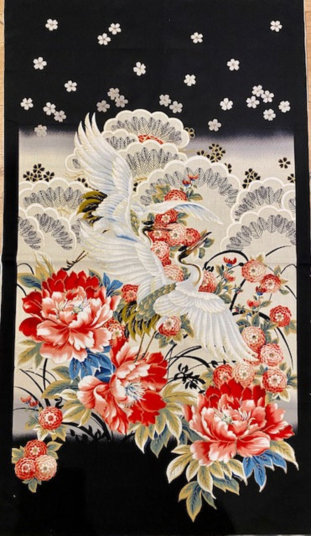 Sakura Panel Red Rooster Fabrics, Panel Dancing Cranes Japanese Panel ...