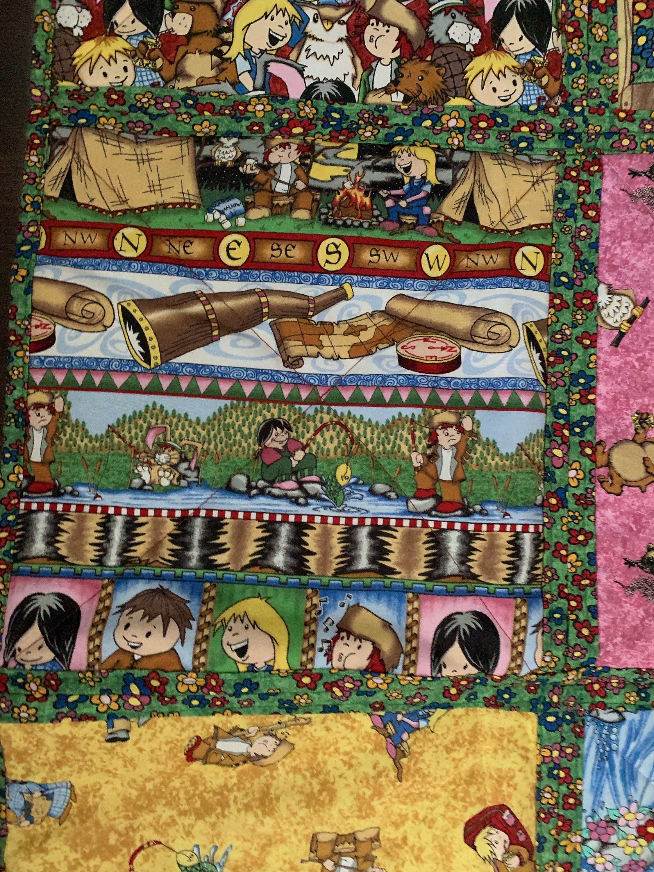 Frontier Children Fabric Quilt, Hunting Fishing Kids Jason Dedesidero ...