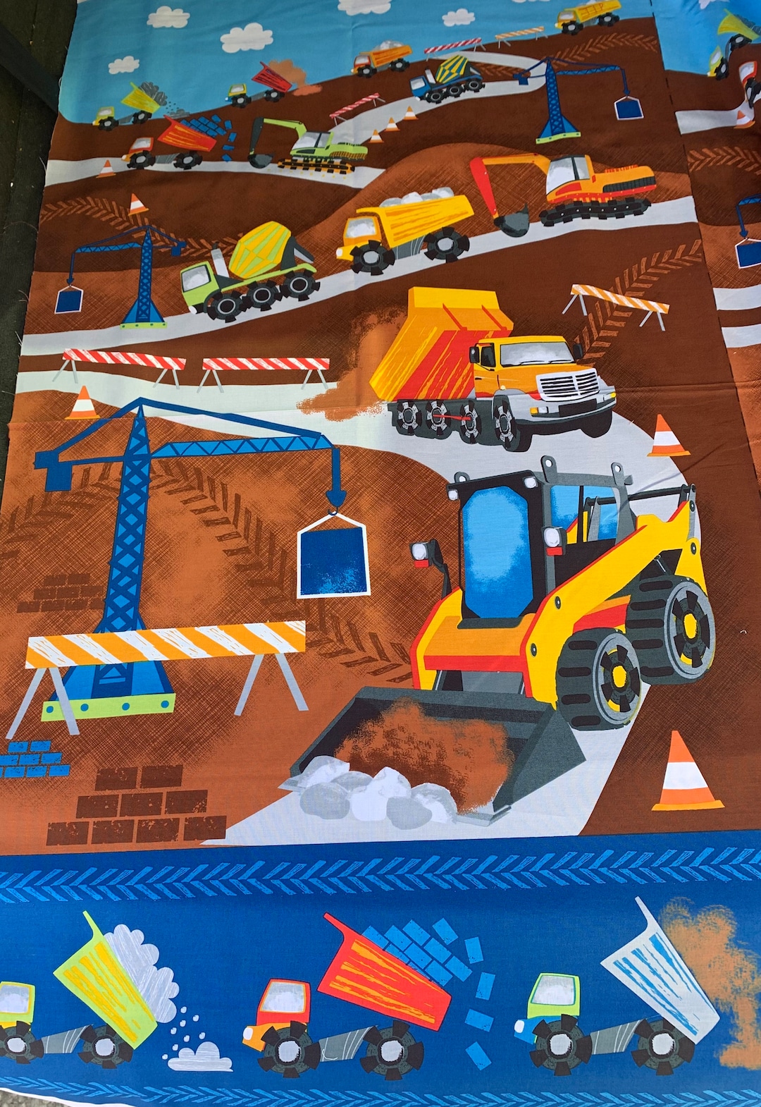 Construction Site Trucks Fabric, Digging Construction Trucks Licensed ...