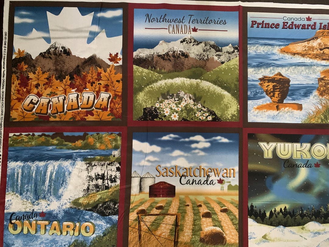 Canada Panel, Canada Map Fabric Provinces Territories Squares. Ontario ...