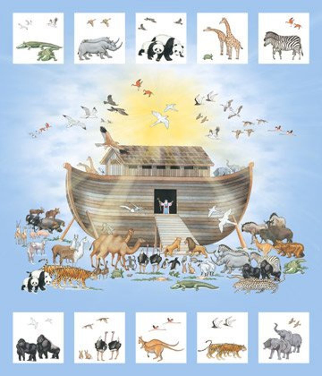 Noah’s Ark Fabric, Noah’s Ark Panel, Northcott Panel Rare Animals in ...